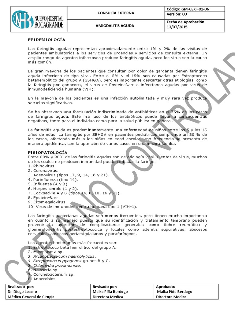 Amigdalitis Aguda | PDF | Enfermedades y trastornos | Ciencias de la Salud