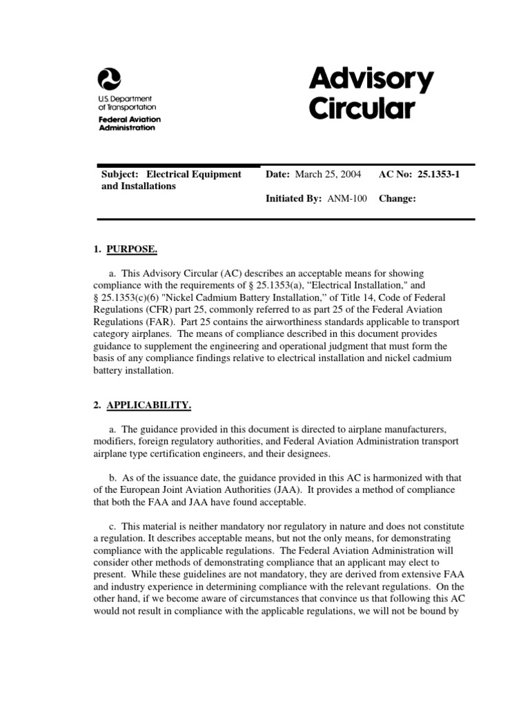 Ac 25-1353-1 - Electrical Requirement and Installations | PDF | Federal ...