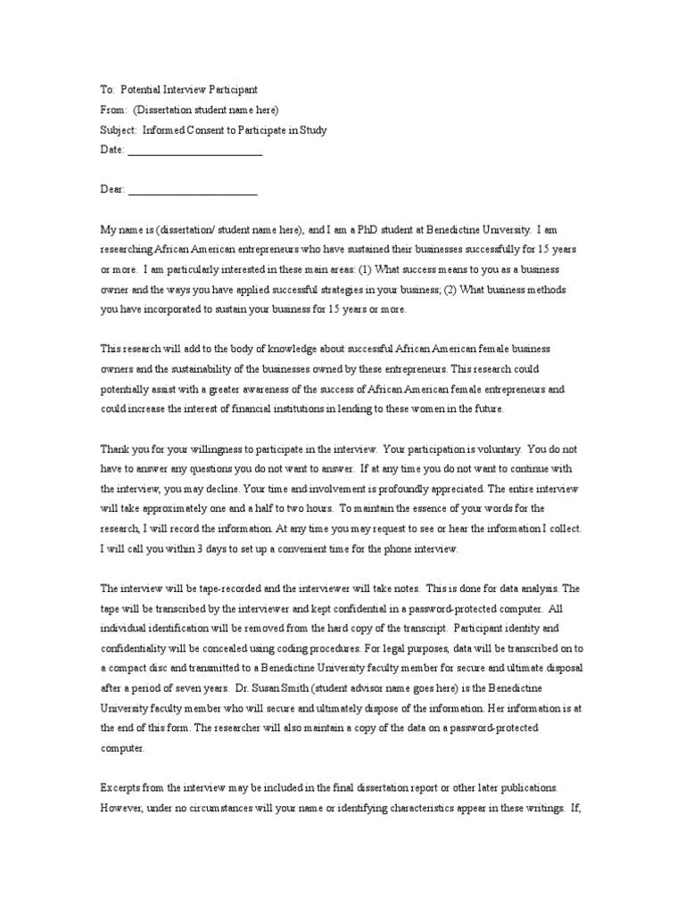 Interview Consent Form Example | PDF | Thesis | Institutional Review Board