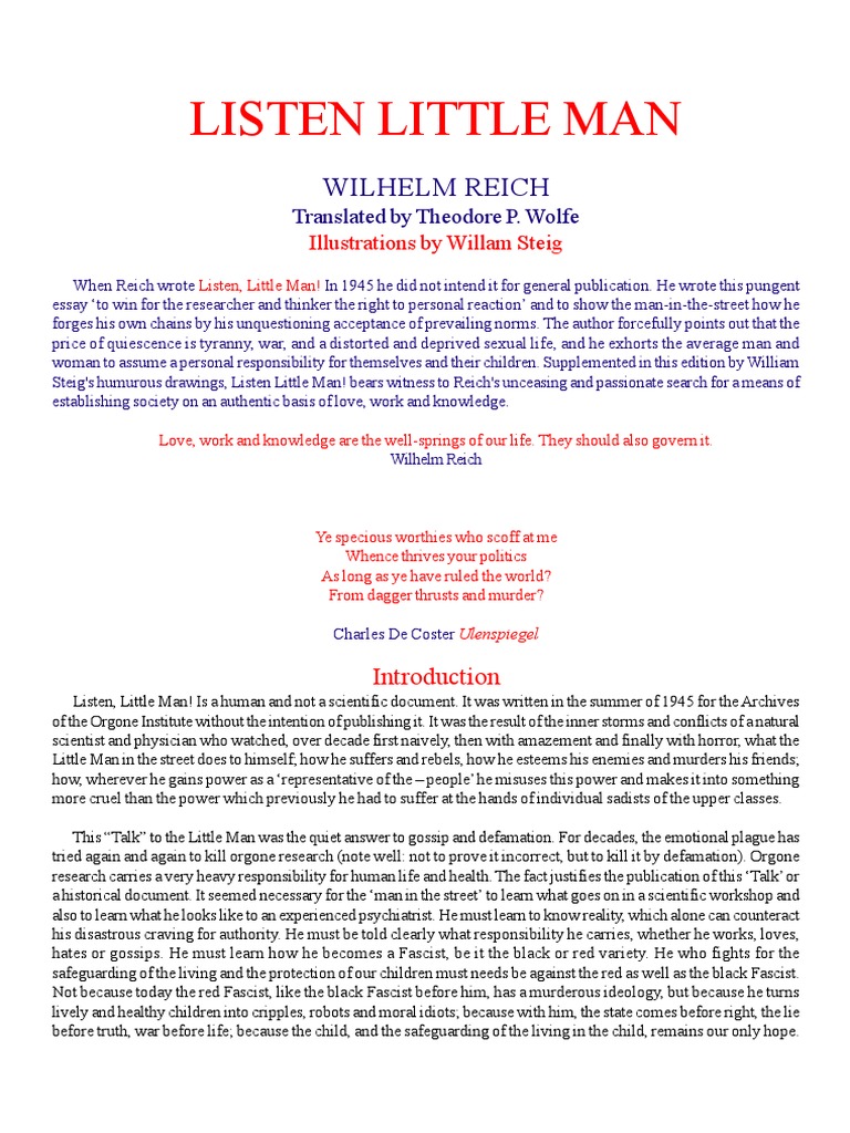 Listen, Little Man! - Wilhelm Reich PDF | PDF | Wilhelm Reich | Truth