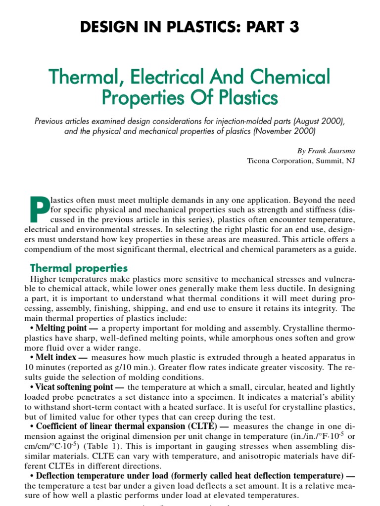 Designfax 3 - Thermal, Electrical and Chemical Properties of Plastics | PDF