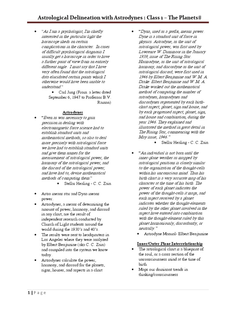 Astrological Delineation With Astrodynes: Class 1 - The Planets | PDF ...