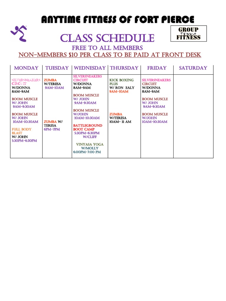 Class Schedule: Anytime Fitness of Fort Pierce | PDF