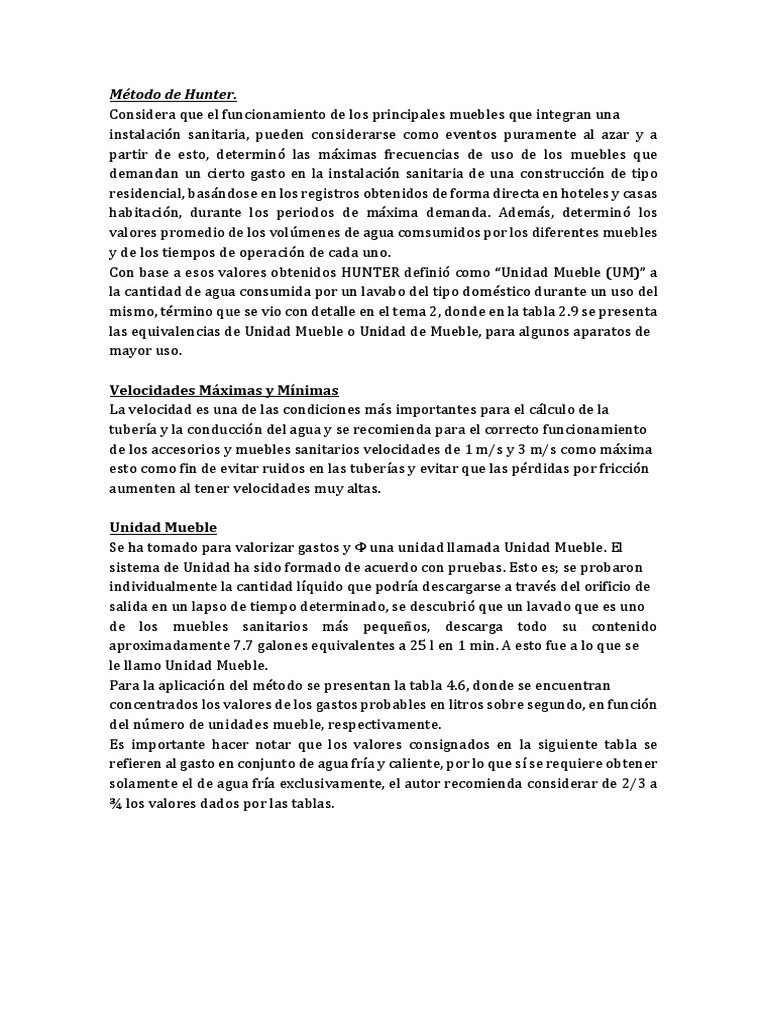 Método Hunter en Cálculo Hidráulico | PDF | Bomba | Hidráulica