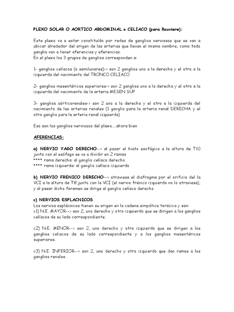 Anatomía del Plexo Celíaco y Solar | PDF | Abdomen | Aorta