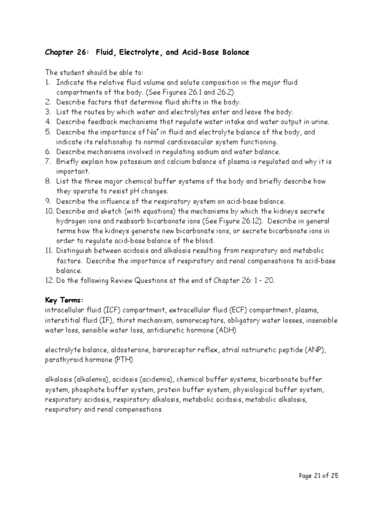 Chapter 26: Fluid, Electrolyte, and Acid-Base Balance: Key Terms | PDF