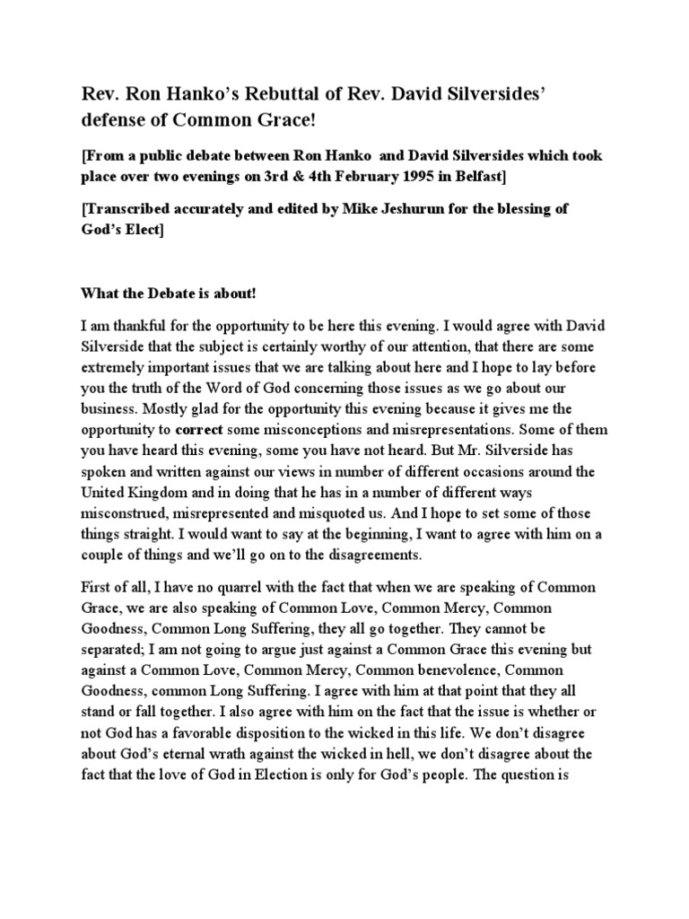 Rev. Ron Hanko's Rebuttal of Rev. David Silversides' Doctrine of Common ...