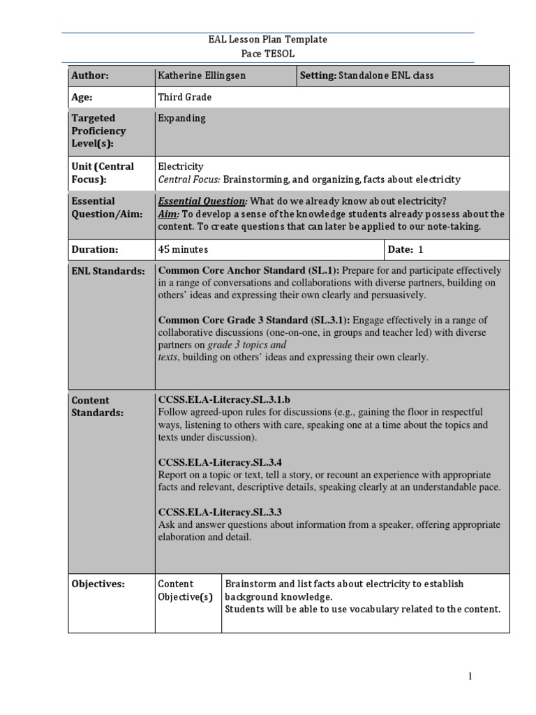 Brainstorming and Organizing Facts About Electricity | PDF | Lesson ...