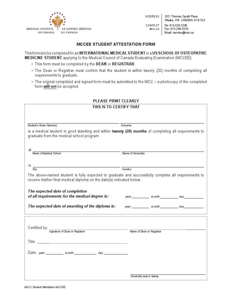 Mccee Student Attestation Form | PDF | Medical School | Health Sciences Mccee Student Attestation Form | PDF | Medical School | Health Sciences