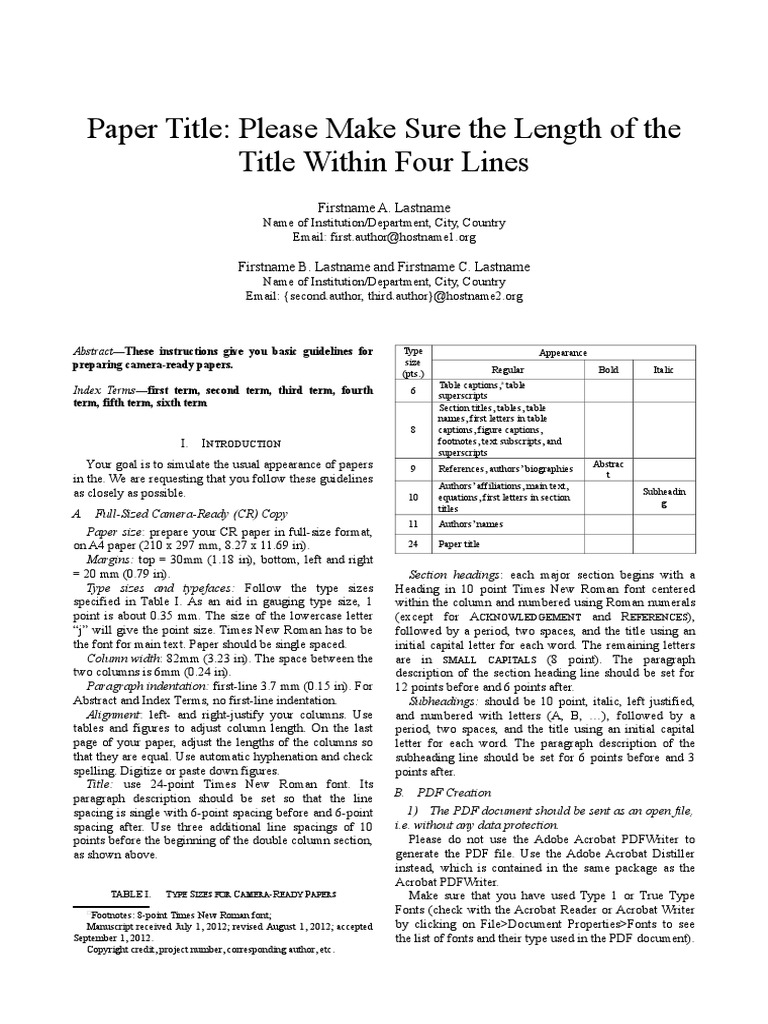 Paper Title: Please Make Sure The Length of The Title Within Four Lines ...