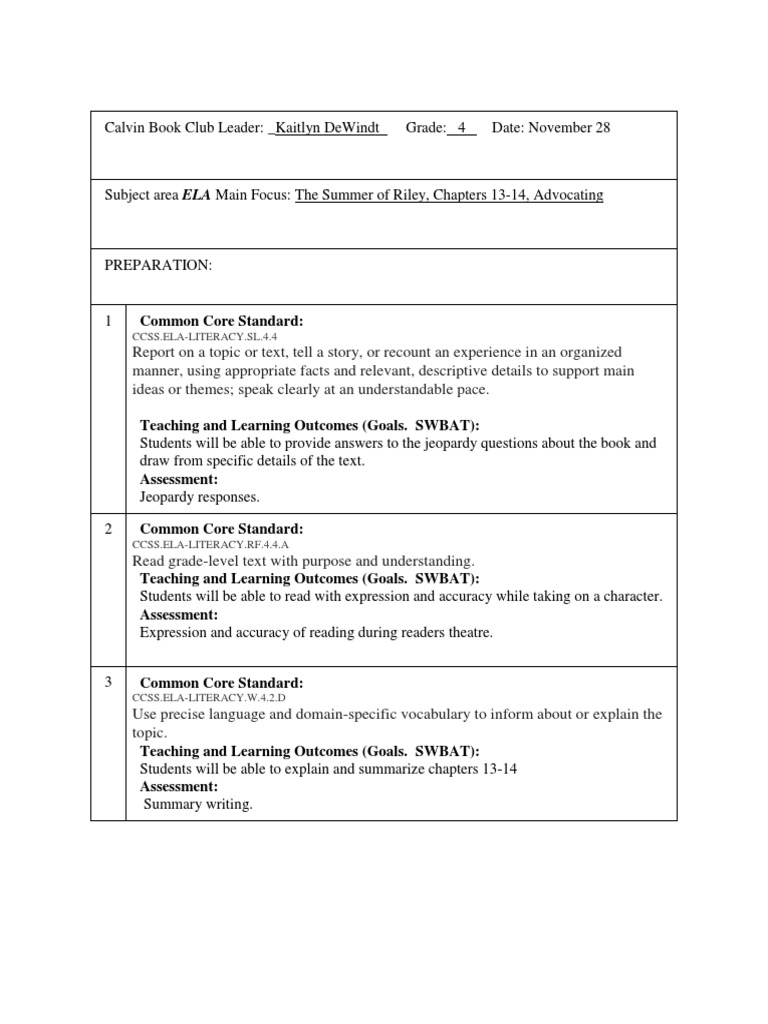 Lesson Plan | PDF | Common Core State Standards Initiative ...