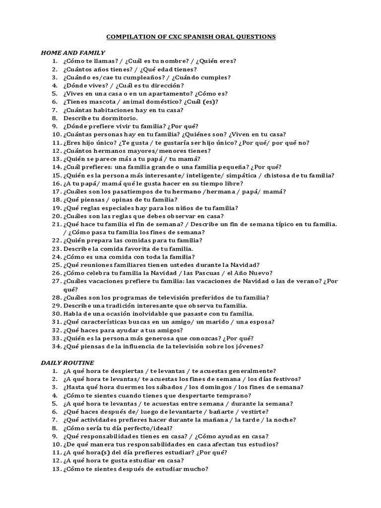 Compilation of Cxc Spanish Oral Questions (1) | Navidad