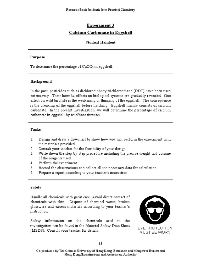 Experiment 3 Calcium Carbonate in Eggshell: Student Handout | PDF ...