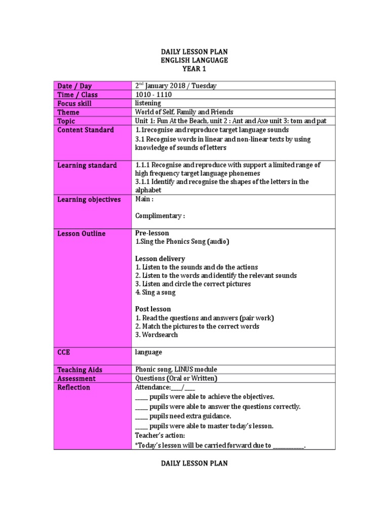 RPH Week 1 2018 | PDF | Phonics | Lesson Plan