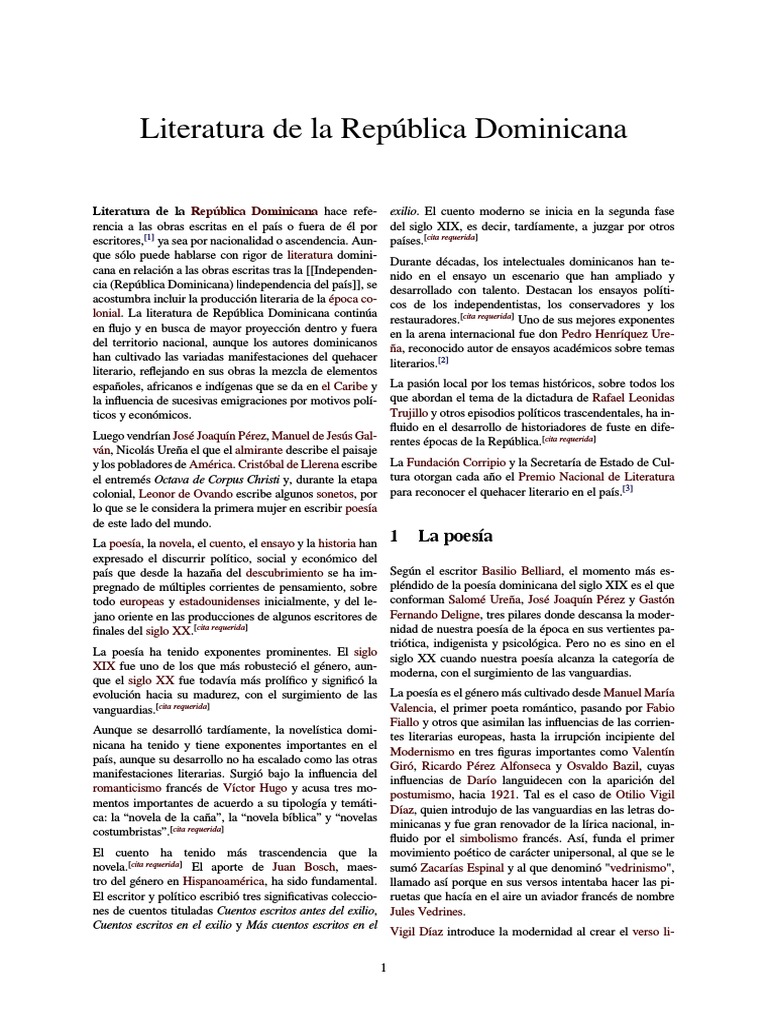 Literatura Dominicana: Historia y Evolución | PDF | Historia | Clásicos