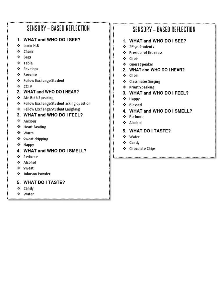 Sensory - Based Reflection Sensory - Based Reflection: 1. What and Who ...