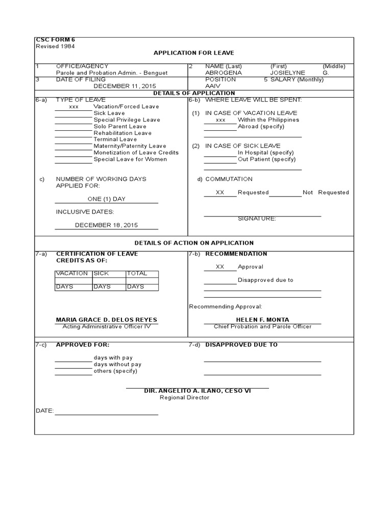 CSC Form 6: Leave Application Process | PDF
