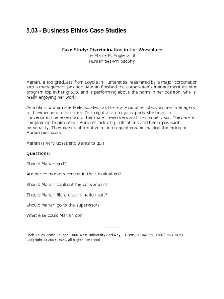 5.03E Ethics Case Study Workplace Discrimination | PDF