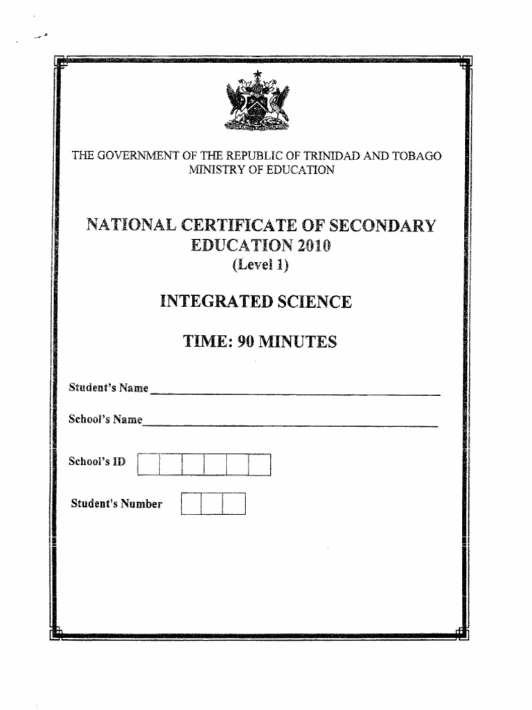 NCSE 2010 Integrated Science PDF Solution Oxygen