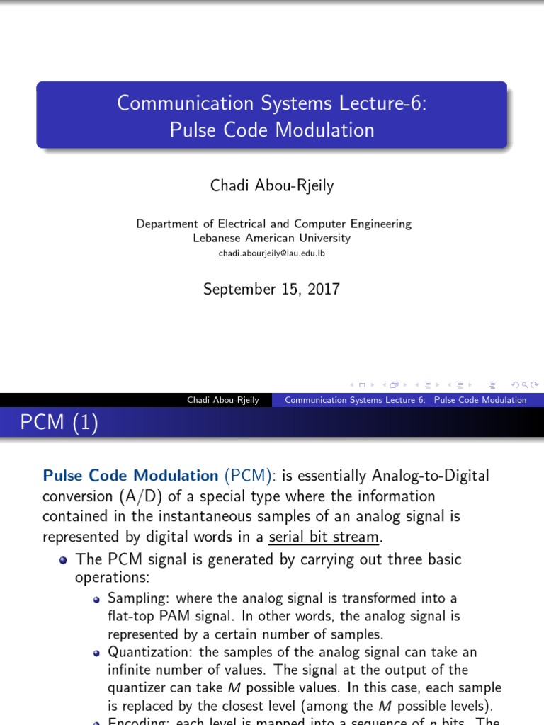 Communication Systems Lecture-6: Pulse Code Modulation: Chadi Abou-Rjeily | PDF | Sampling ...