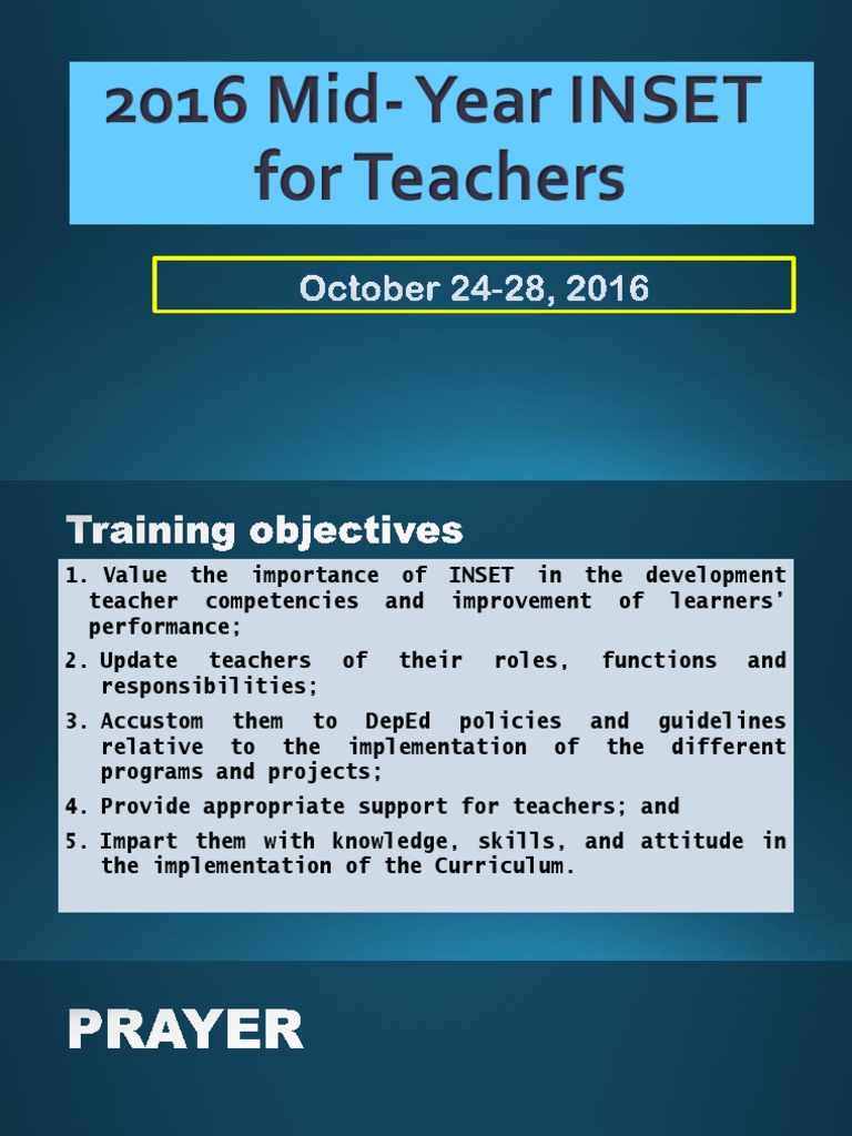 2016 Mid-Year INSET For Teachers | PDF | Facilitator | Quality Of Life