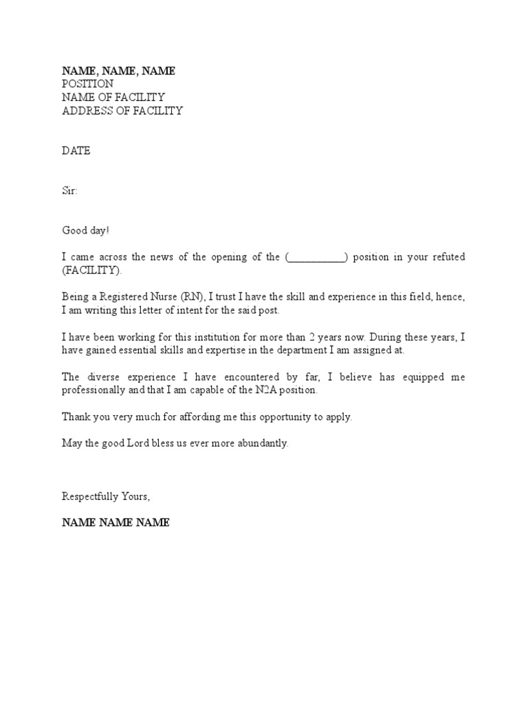 Letter of Intent for Promotion to Nursing Supervisor Position | PDF