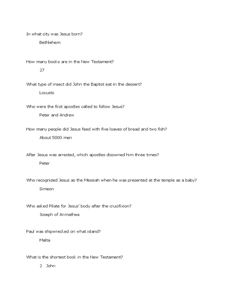 Bible Quiz | PDF | Israelites | John The Baptist