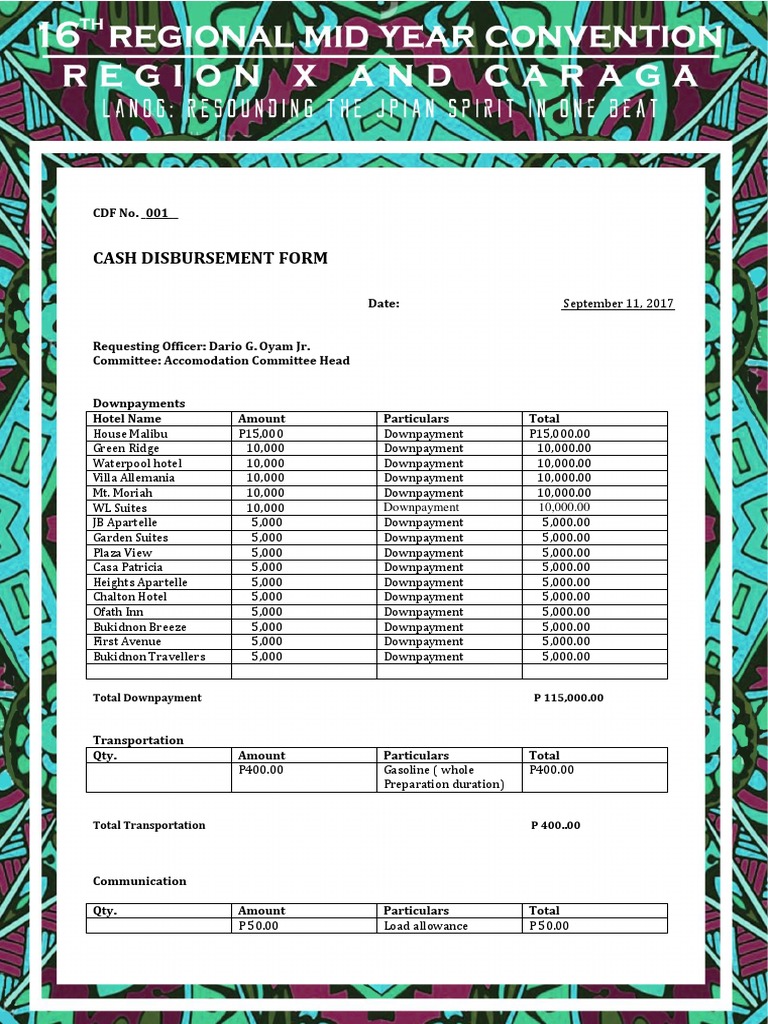 Cash Disbursement Form: CDF No. - 001 | PDF | Foods