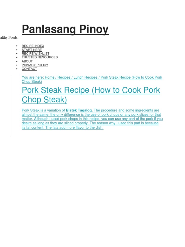 Panlasang Pinoy: Pork Steak Recipe (How To Cook Pork Chop Steak) | PDF ...