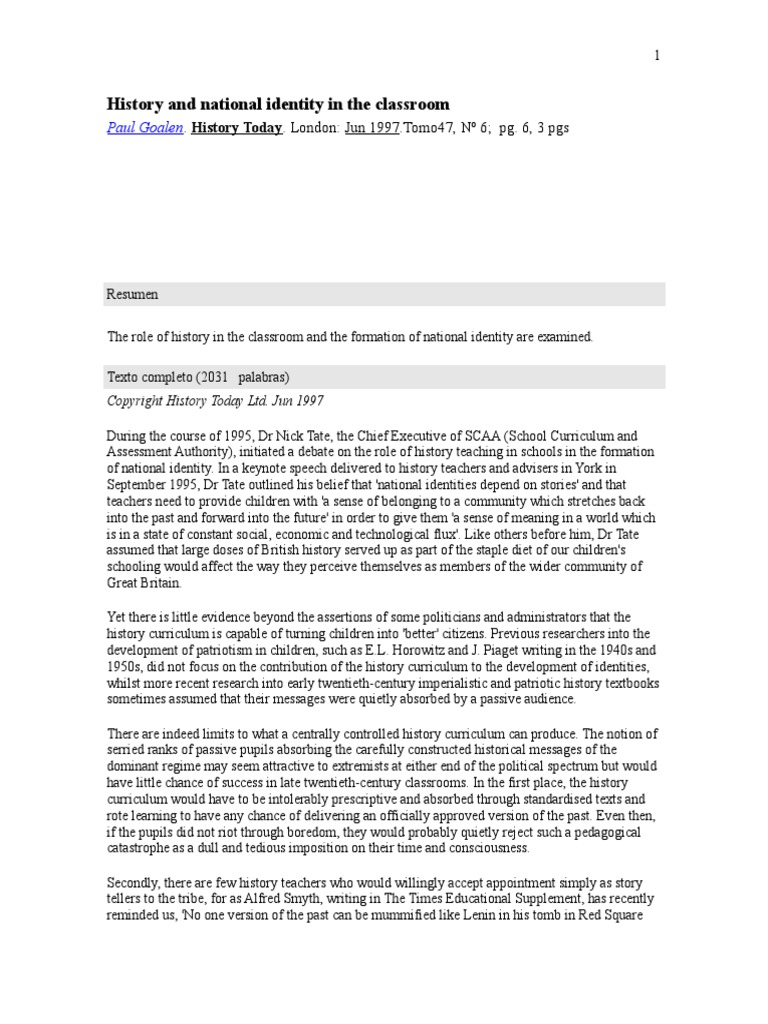 History and National Identity in The Classroom | PDF | United Kingdom ...