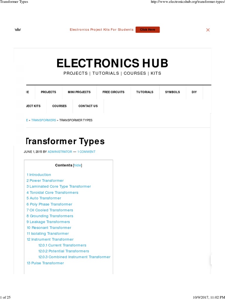 Transformer Types PDF | PDF | Transformer | Inductor