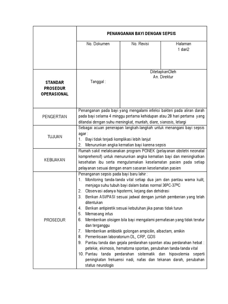 SOP 108 (Penanganan Bayi Dengan Sepsis) | PDF