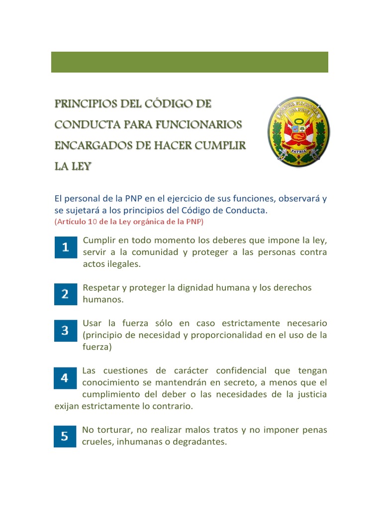 Codigo de Conducta para Funcionarios Encargados de Hacer Cumplir La Ley | PDF