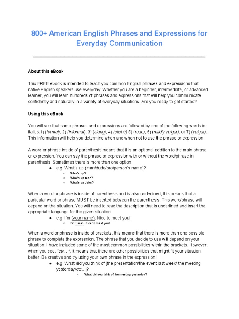 800 - American English Phrases and Expressions For Everyday ...