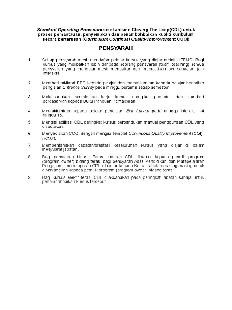 Standard Operating Procedures CDL IPG Kampus | PDF