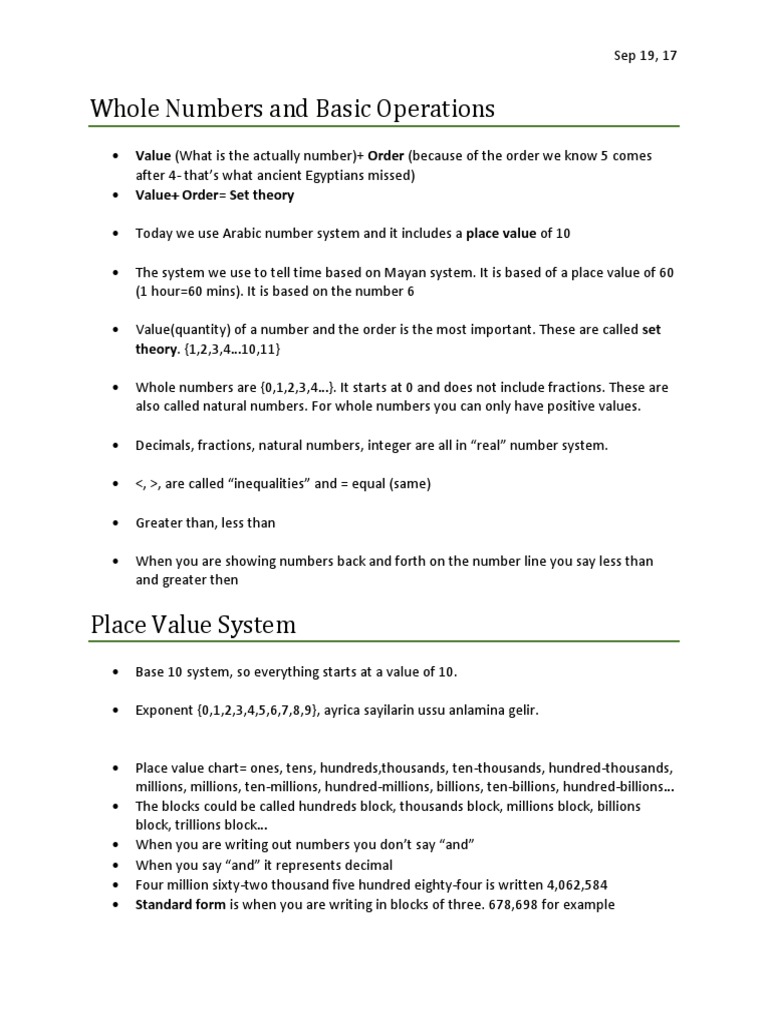 Whole Numbers and Operations Overview | PDF | Fraction (Mathematics ...