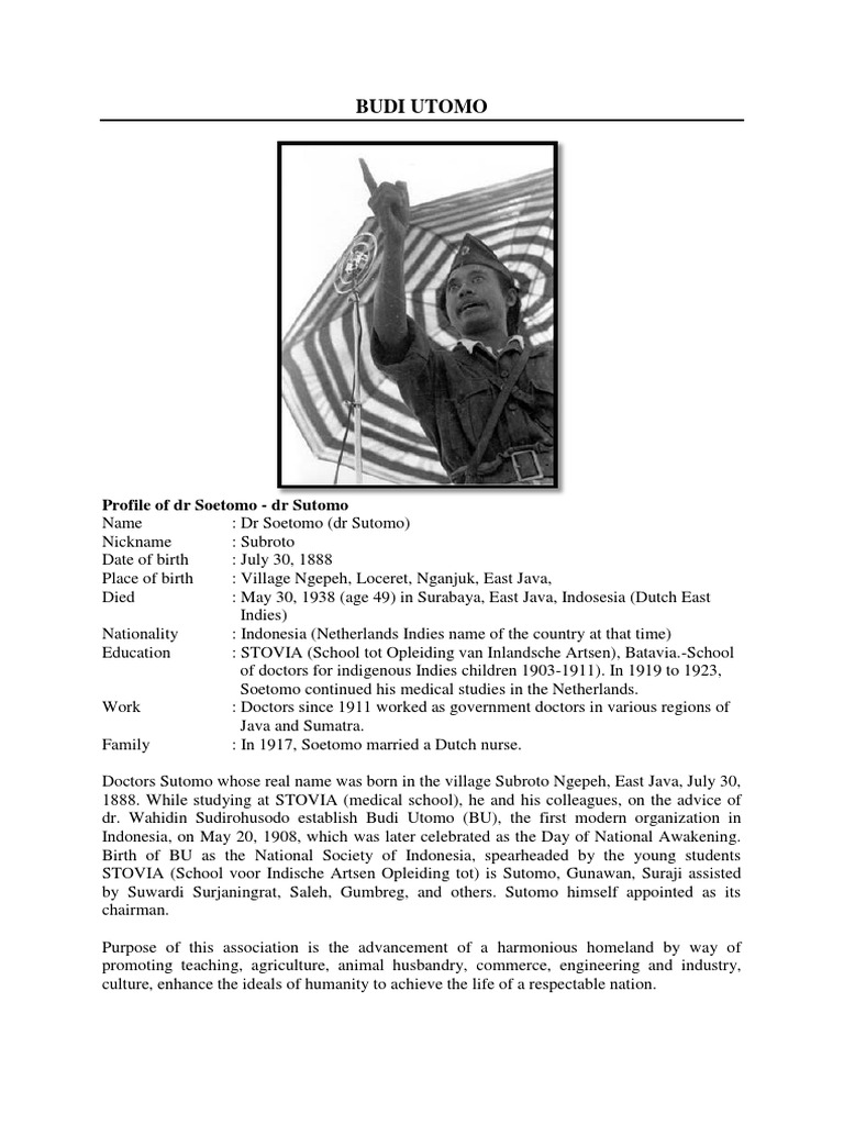Budi Utomo: Profile of DR Soetomo - DR Sutomo | PDF