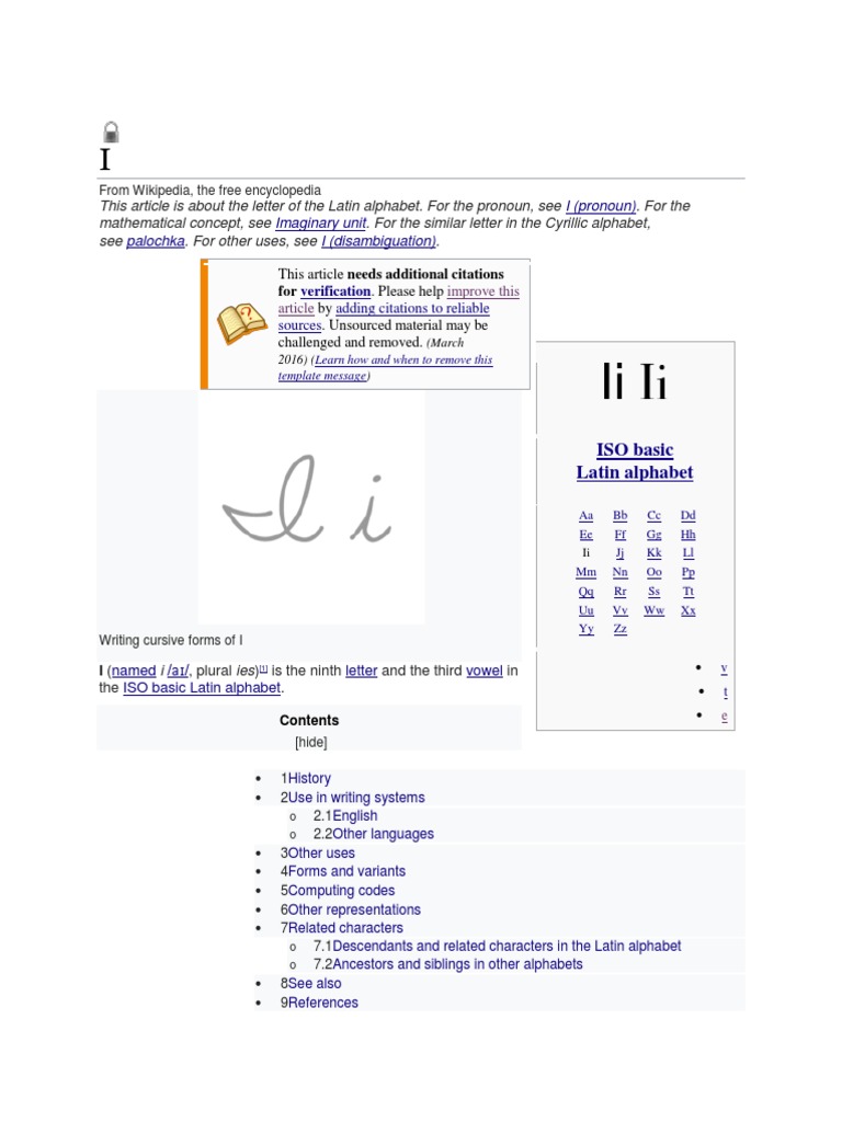 I (Pronoun) Imaginary Unit Palochka I (Disambiguation) | PDF | Latin Script | Character Encoding