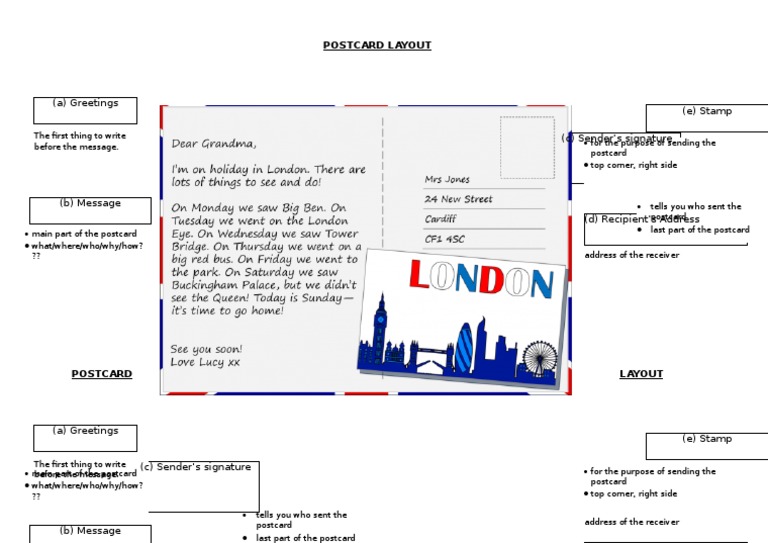 Postcard Layout: (A) Greetings (E) Stamp (C) Sender's Signature | PDF