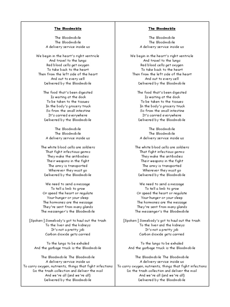 The Bloodmobile Lyric | PDF | Heart | Blood