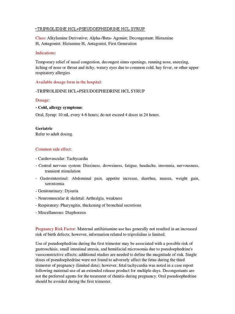 Triprolidine HCL & Pseudoephedrine Syrup | PDF
