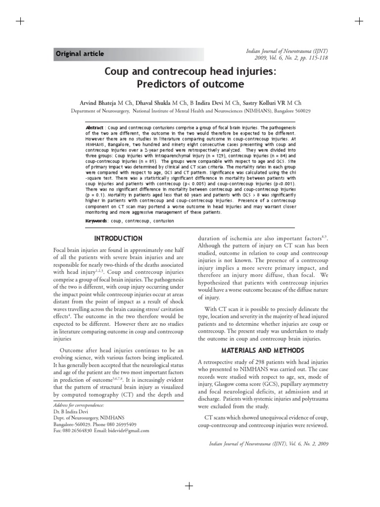 Coup and Contrecoup Head Injuries: Predictors of Outcome: Original ...
