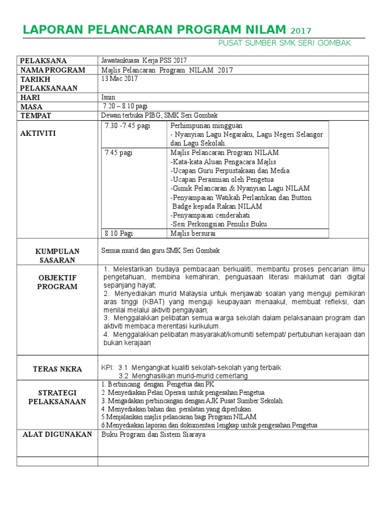 Laporan Pelancaran Prog Nilam | PDF