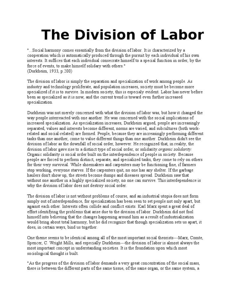 The Division of Labor | PDF | Serfdom | Class Conflict