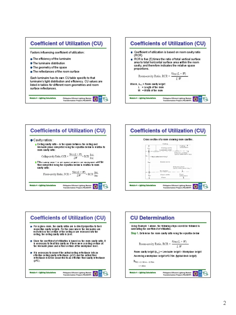 Coefficient Of Utilization Cu Factors And Calculations Pdf Reflectance Lighting