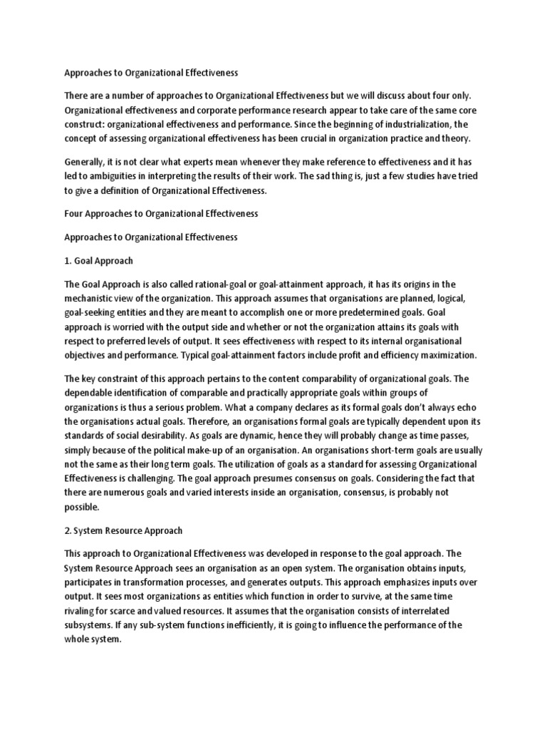 Approaches To Organizational Effectiveness | PDF | Quality Management ...