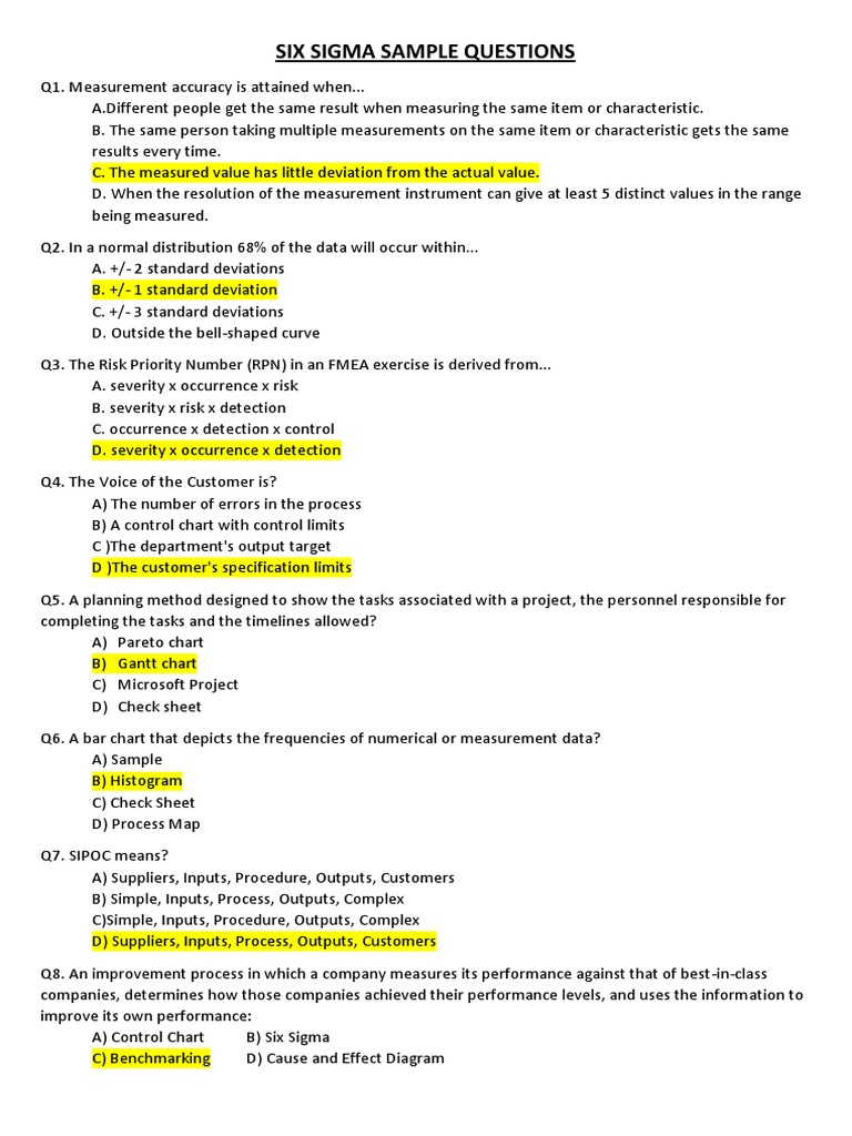 Sigma Practice Questions 249 question | Six Sigma | Standard Deviation ...