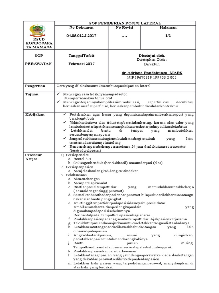 SOP Pemberian Posisi Lateral Pasien | PDF