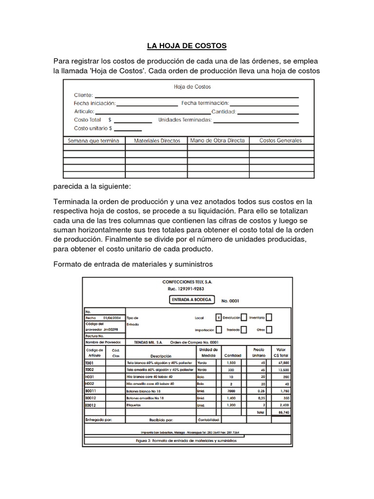 Estructura de Hoja de Costo y Estado de Costo de Producción | PDF | Costo | Economias
