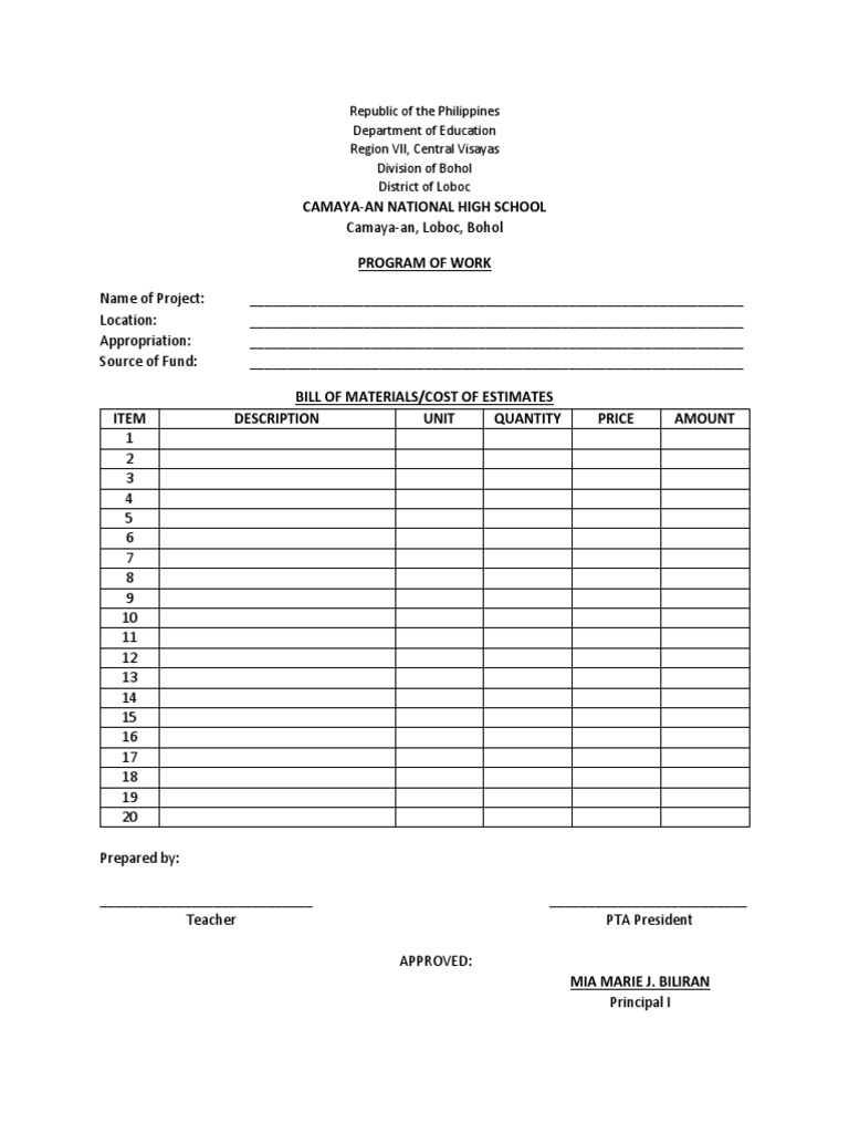 Program of Work | PDF